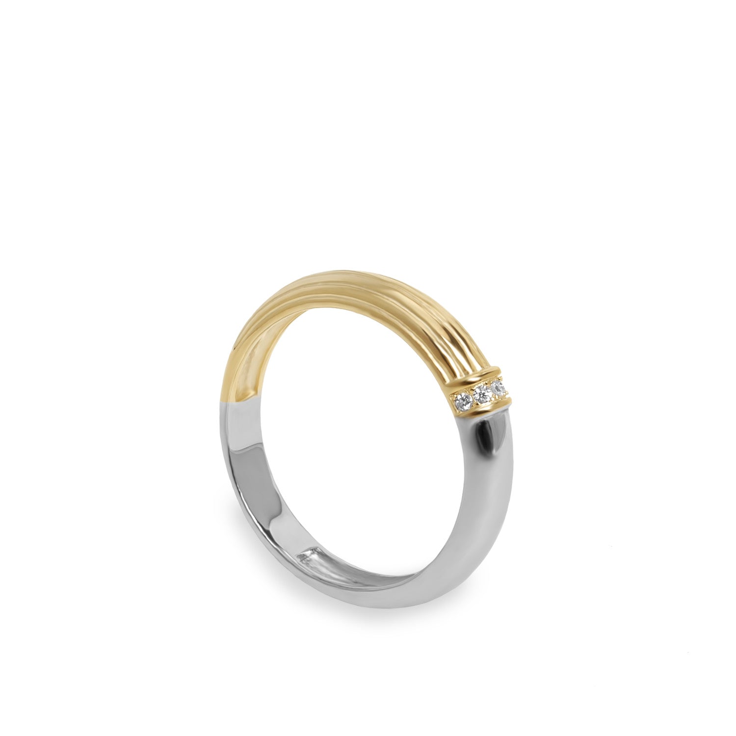 Two-tone silver rings with a strip of cubic zirconia - Lineargent