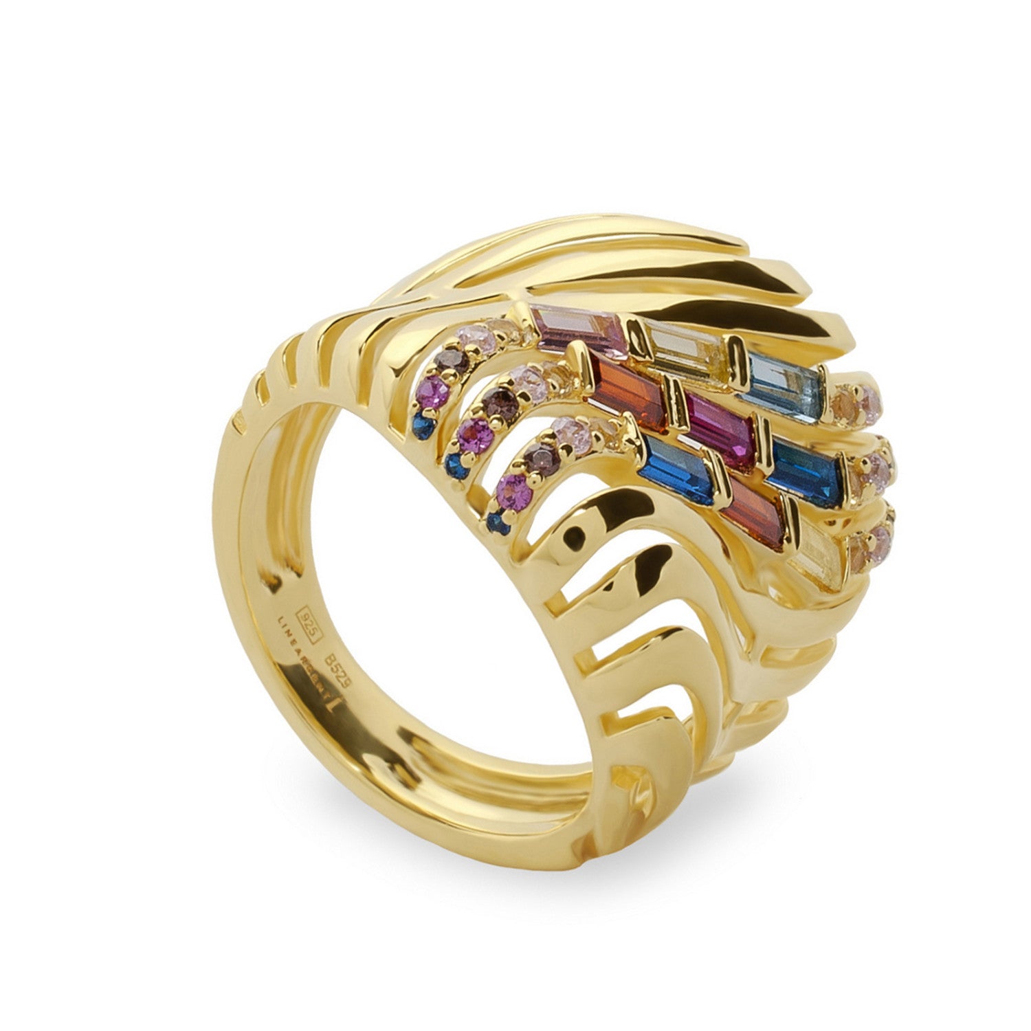 RING WITH WIDE SPIRAL EFFECT STONES - Lineargent
