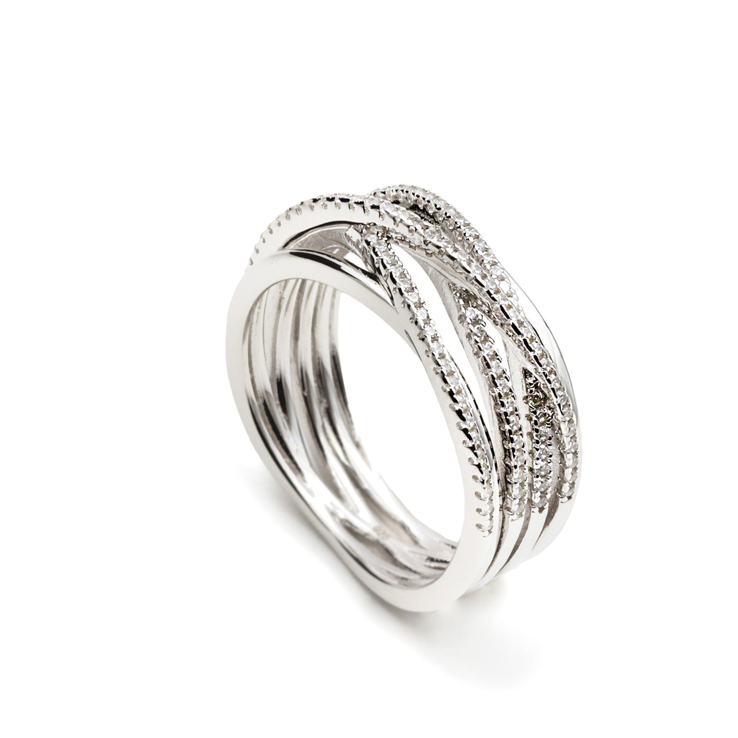 ring SILVER WITH zirconias design PLATED - Lineargent - Lineargent