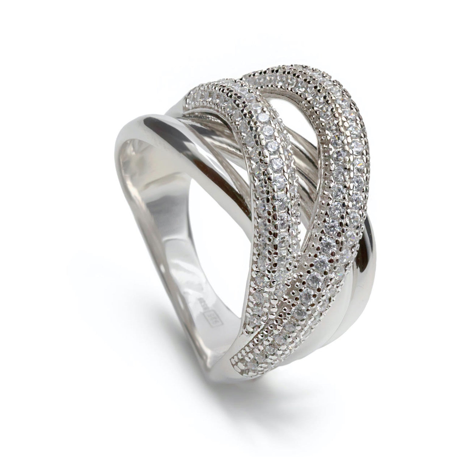 LARGE SILVER RINGS WITH INTERTWINED BAND DESIGN - Lineargent